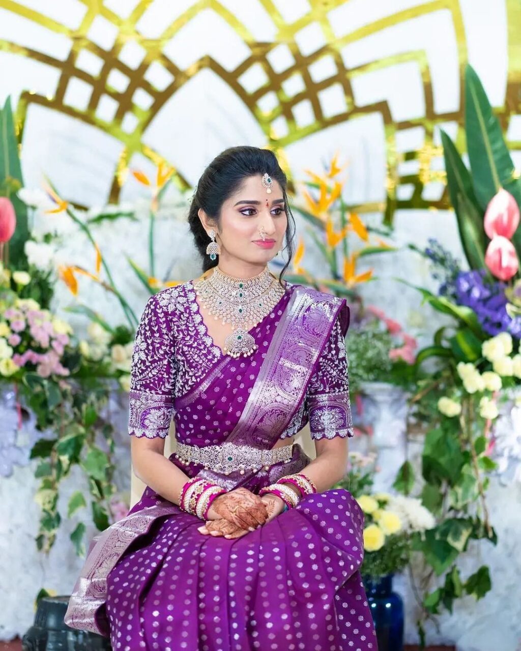 Magenta kanchipuram saree in 6 inches silver zari border - Wedding silk ...