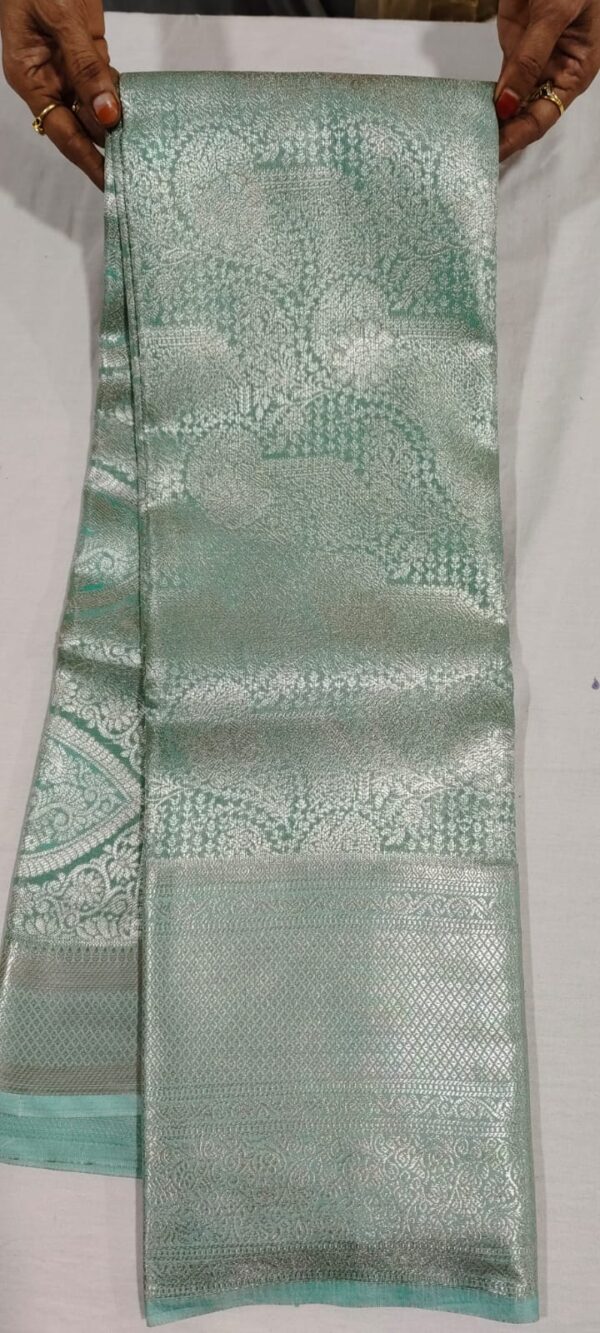 F0F1004 Sea green pattu saree online in silver zari - Wedding silk ...